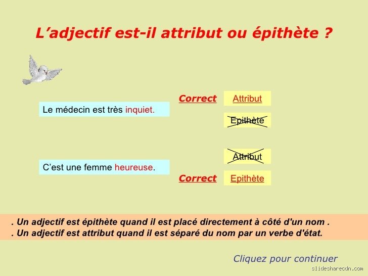 C'est quoi épithète et attribut exemple