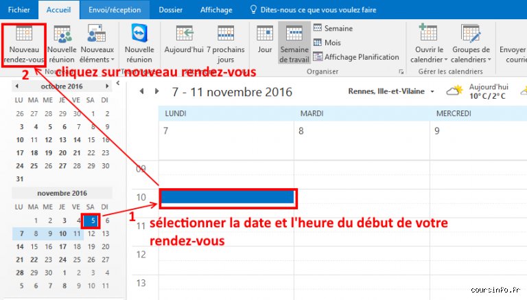 Comment afficher les Rendez-vous sur Outlook