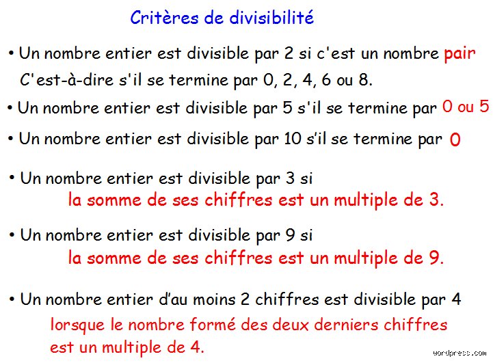 Quelle est la règle de divisibilité de 2, 3, 4, 5, 6, 7, 8, 9, 10 et ...
