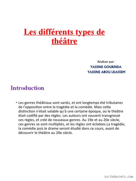 Quels sont les trois types de théâtre